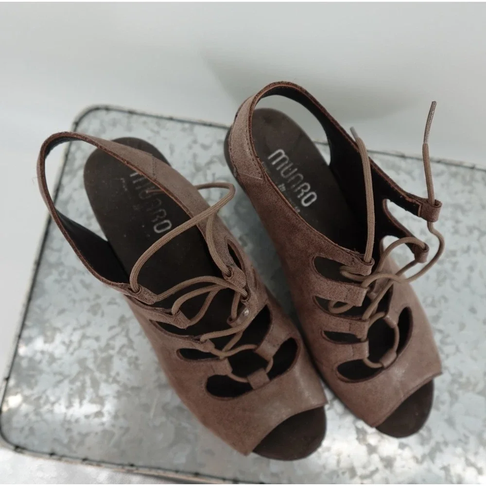 Munro | Shoes | Munro American Jillie Brown Leather Lace Up Peep Toe ...